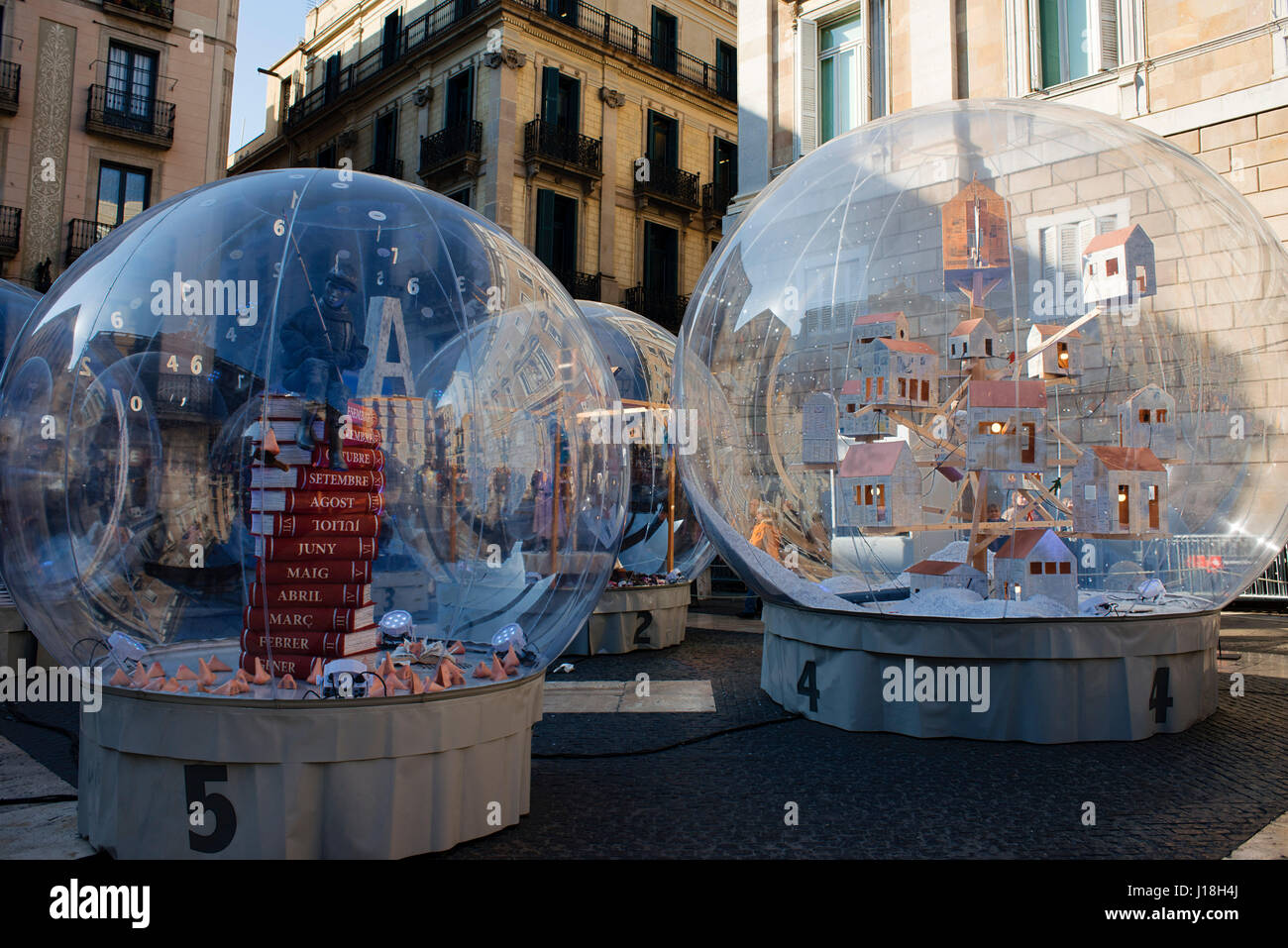 Nativity Scenes in St Jaume Square in Barcelona, Catalonia, Spain. The ...
