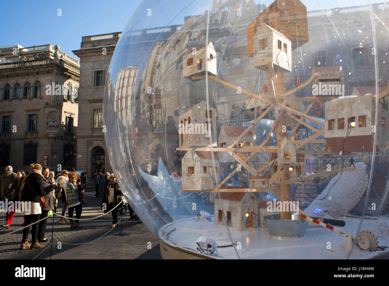 Nativity Scenes in St Jaume Square in Barcelona, Catalonia, Spain. The ...