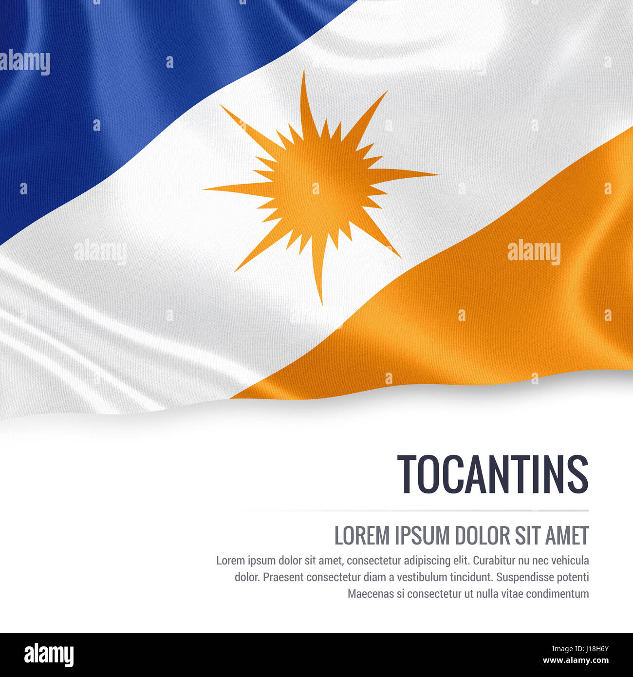 Flag of Brazilian state Tocantins waving on an isolated white ...