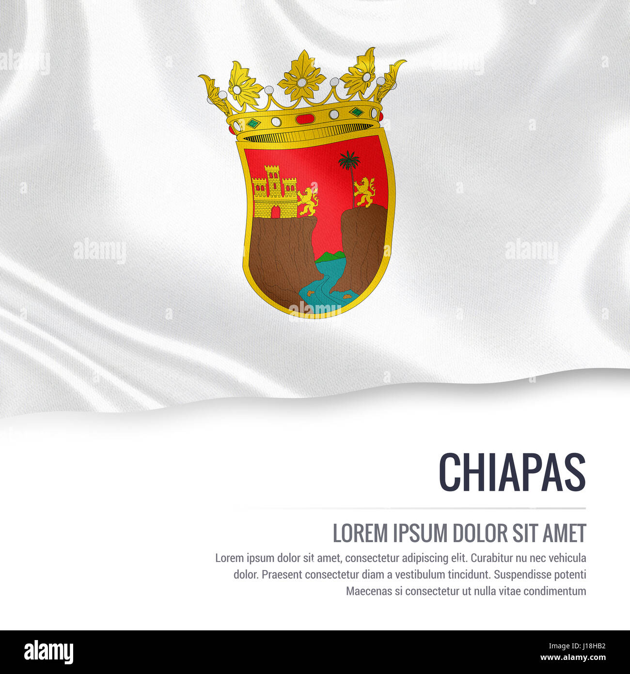Flag of Mexican state Chiapas waving on an isolated white background ...