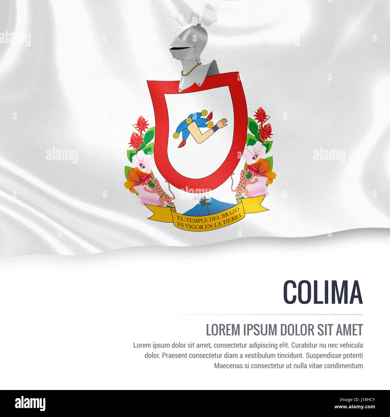 Flag of Mexican state Colima waving on an isolated white background ...