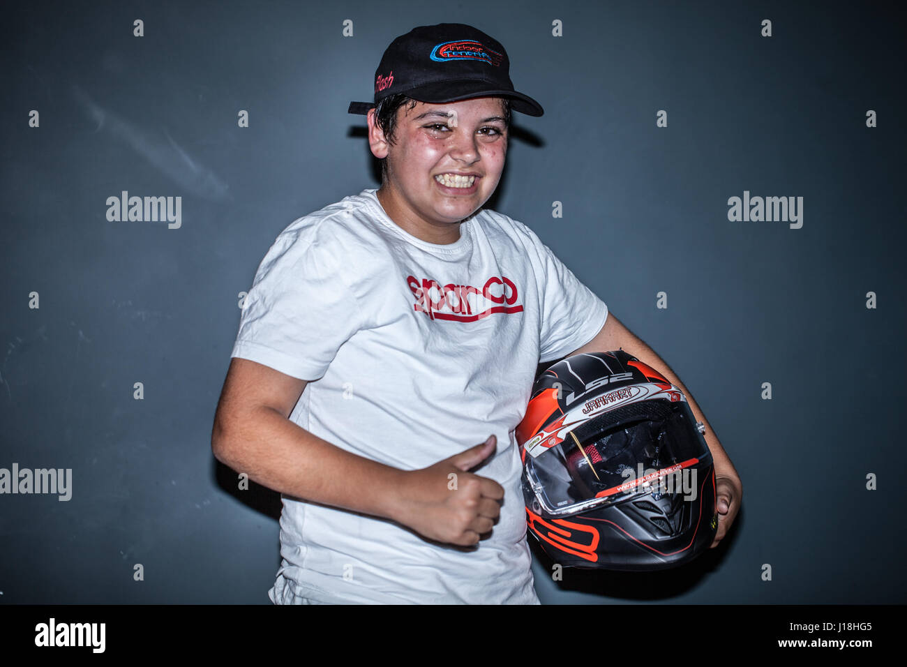 portrait a young boy kart driver Stock Photo - Alamy