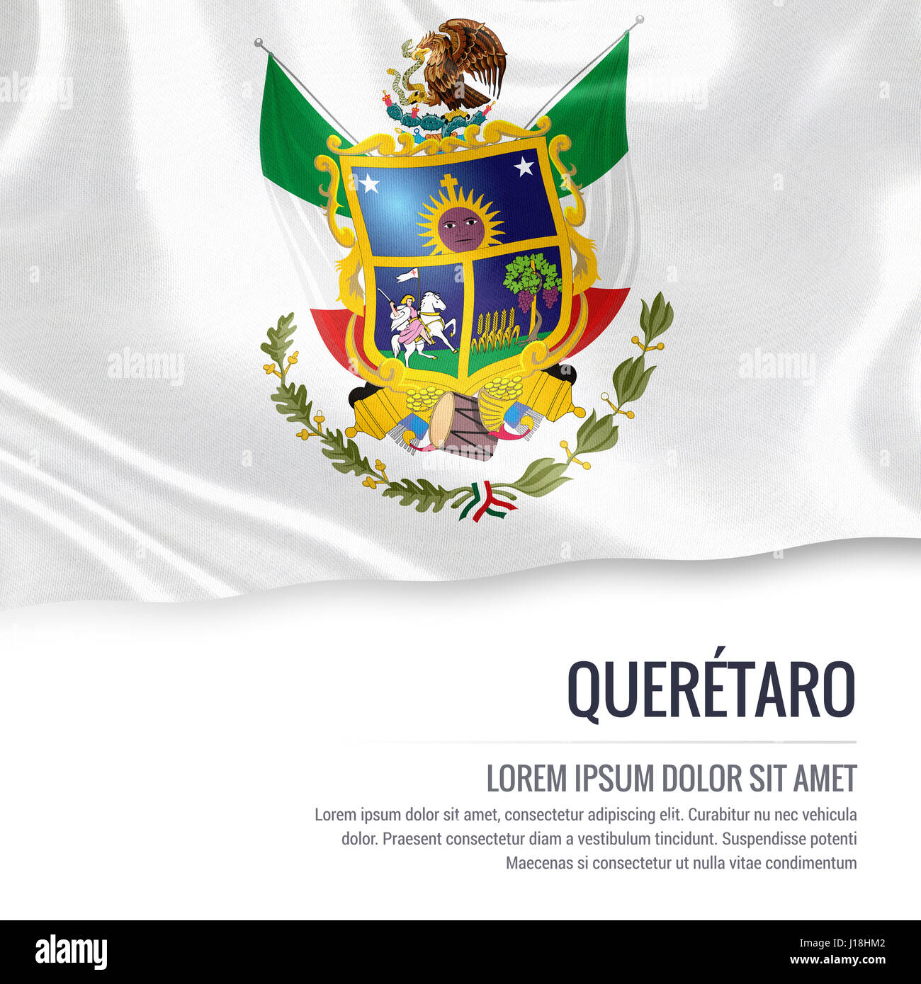 Flag of Mexican state Queretaro waving on an isolated white background ...