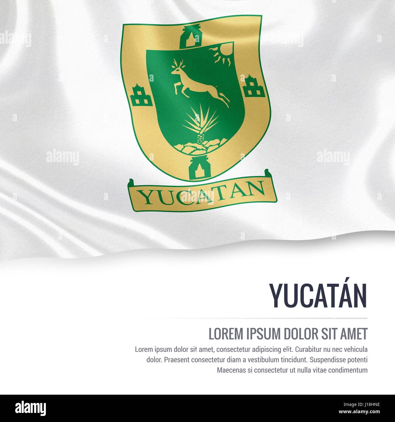 Flag of Mexican state Yucatan waving on an isolated white background ...