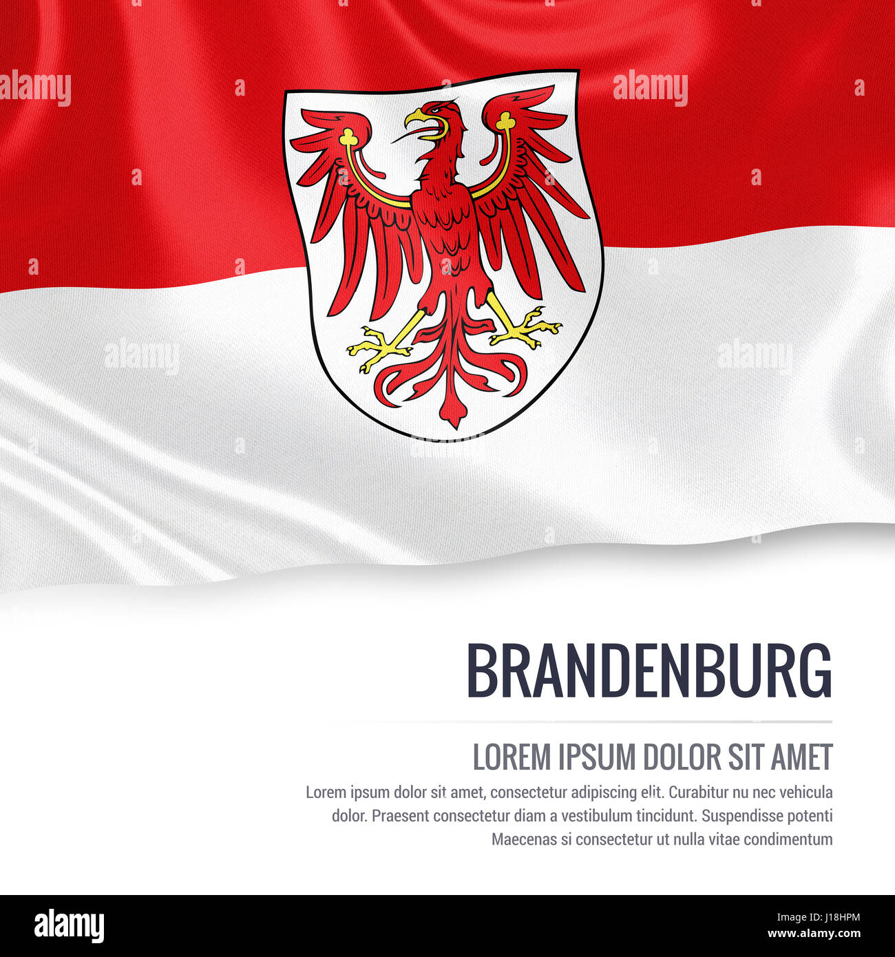Flag of German state Brandenburg waving on an isolated white background ...