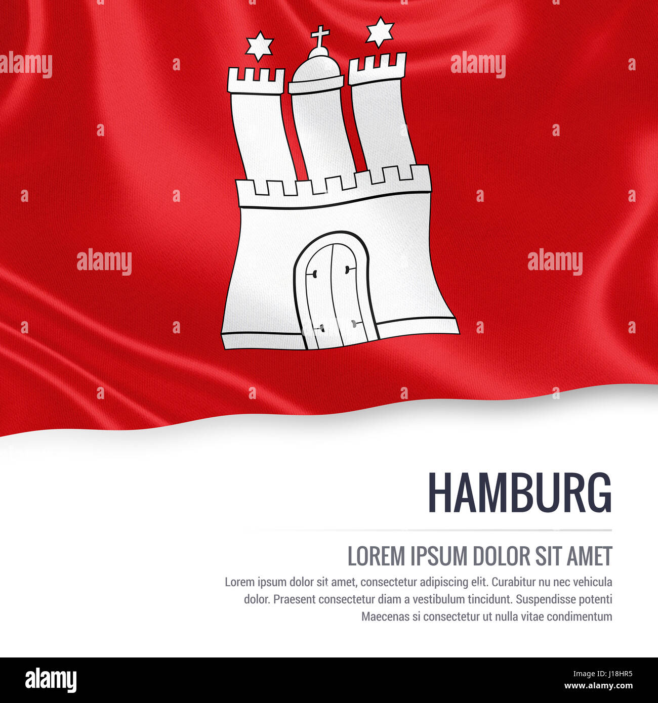 Flag of German state Hamburg waving on an isolated white background ...