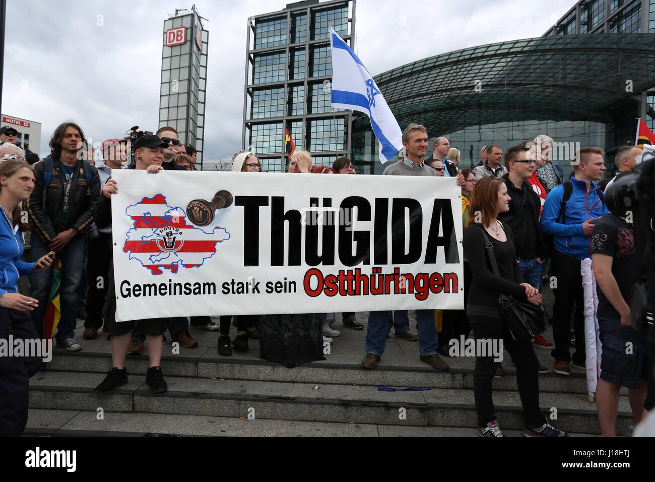 Berlin, Germany, May 9th, 2015: Pegida rally at Berlin main train ...