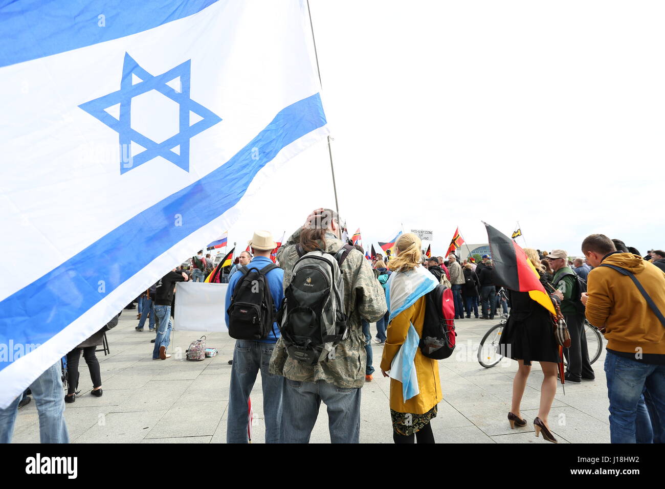 Berlin, Germany, May 9th, 2015: Pegida rally at Berlin main train ...