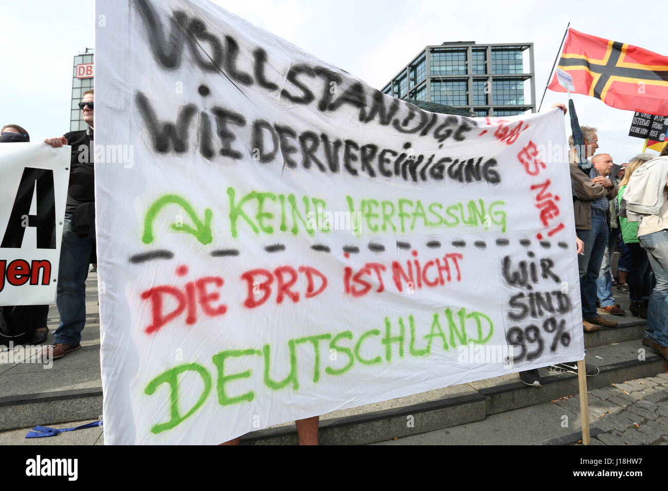 Berlin, Germany, May 9th, 2015: Pegida rally at Berlin main train ...