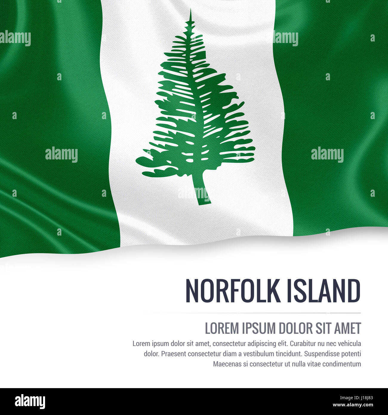 Flag of Australian state Norfolk Island waving on an isolated white ...
