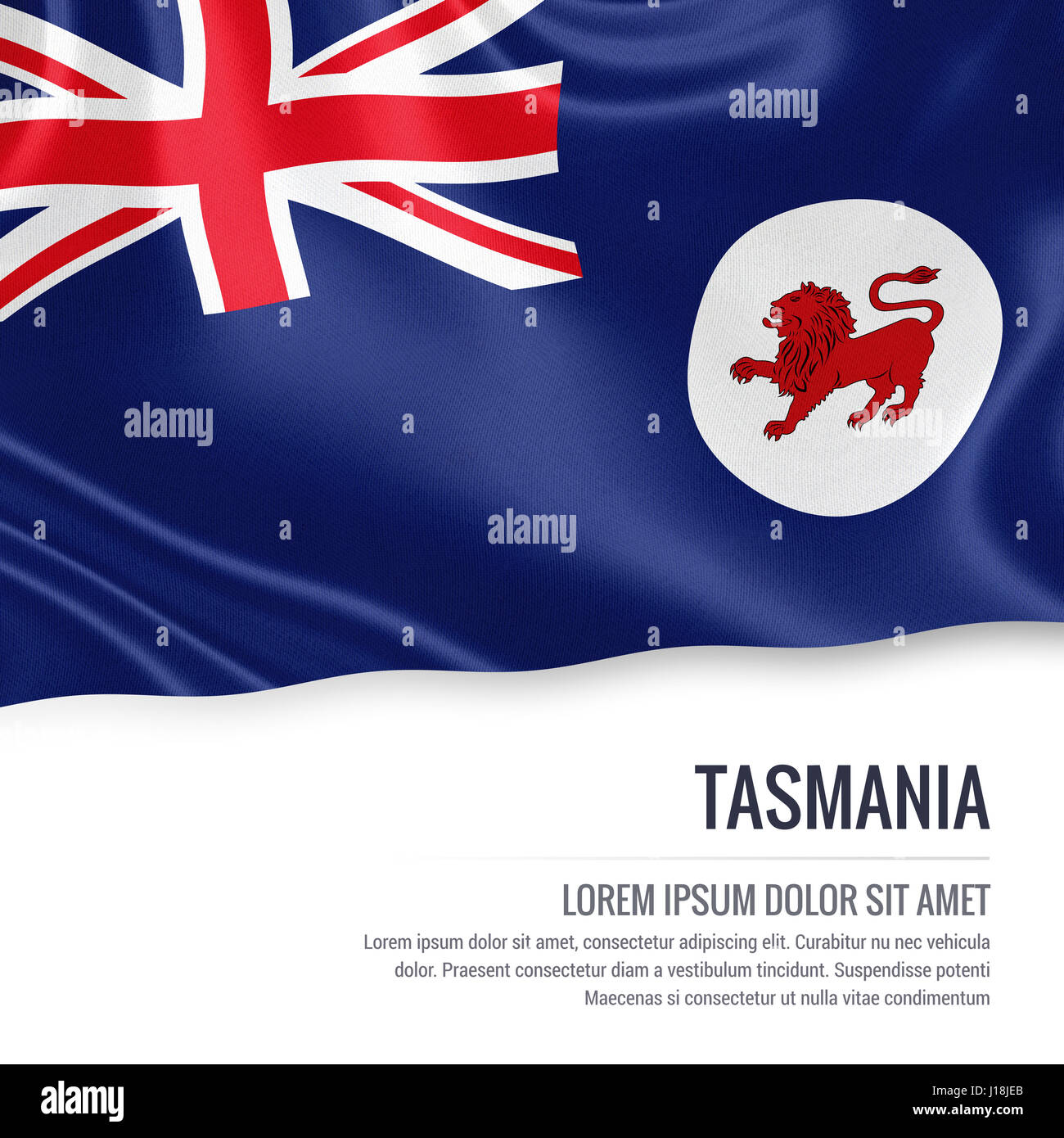 Flag of Australian state Tasmania waving on an isolated white ...