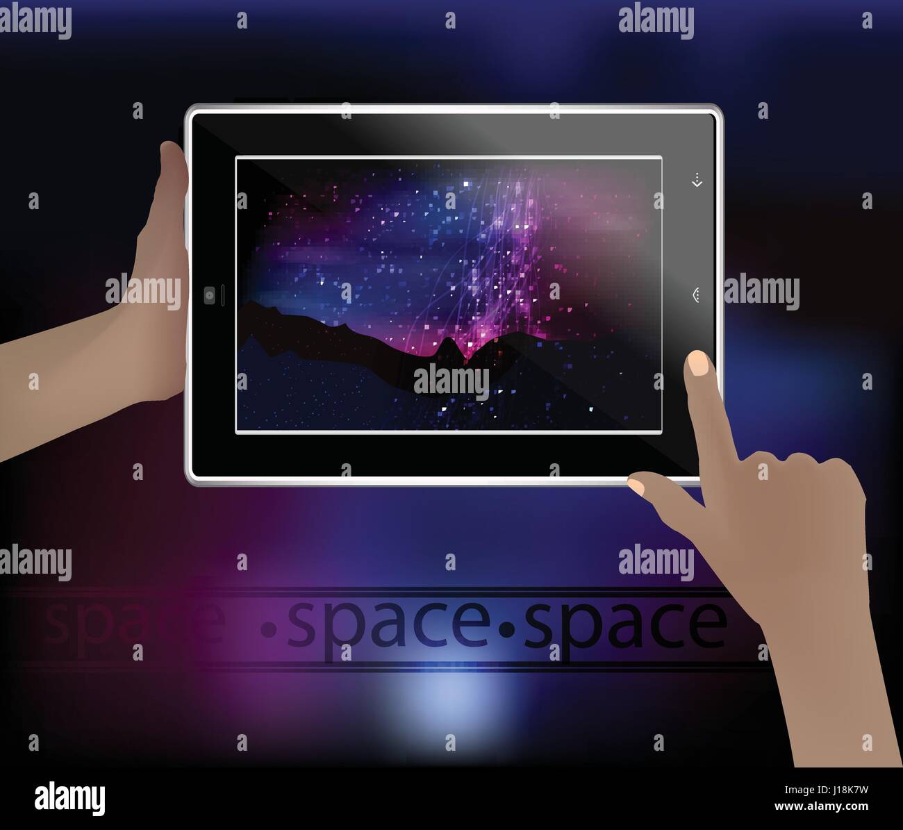 Space picture in a smart phone. Vector illustration for your design ...