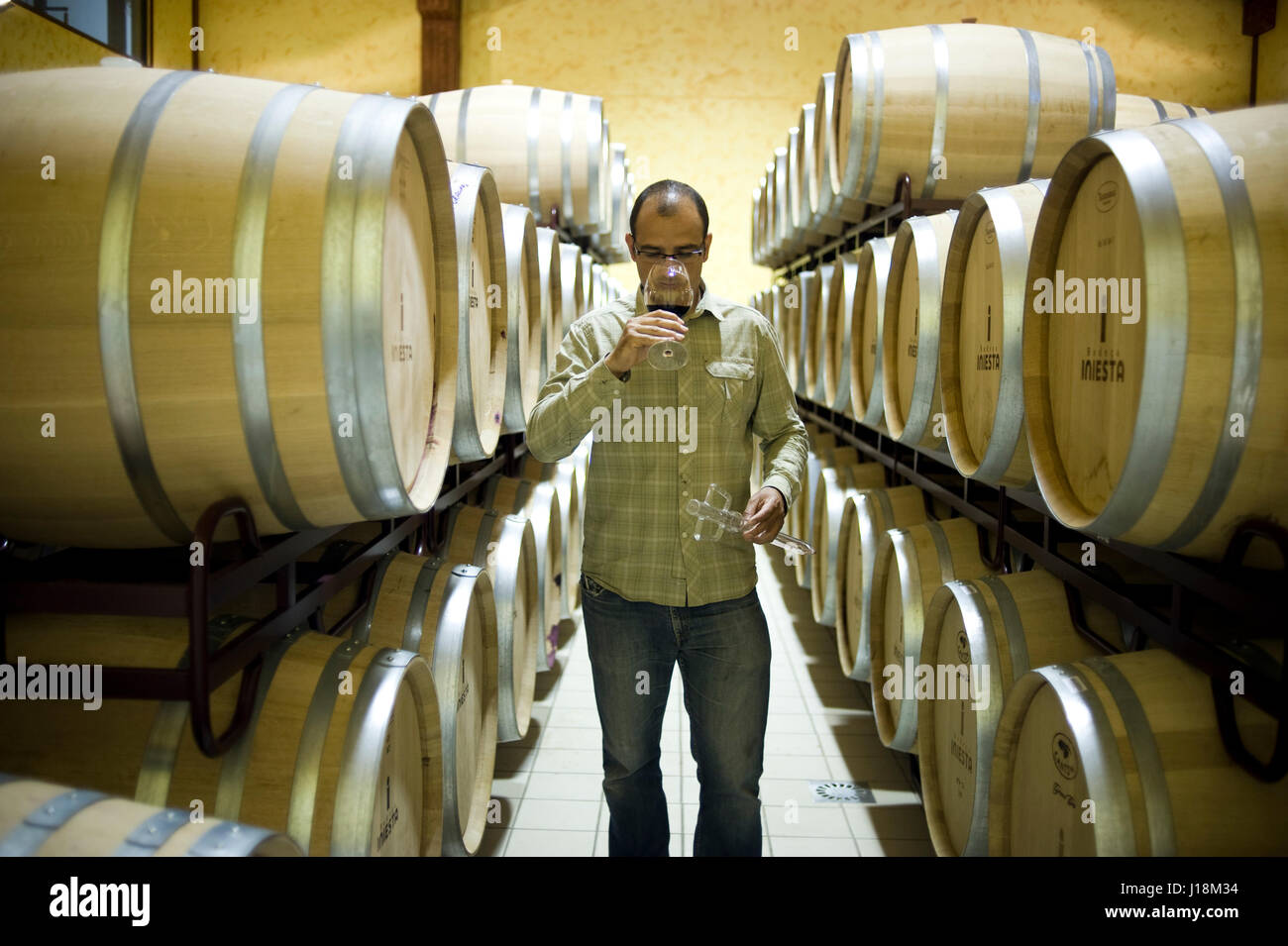 Workers of Iniesta Winery which belongs to Football Club Barcelona ...