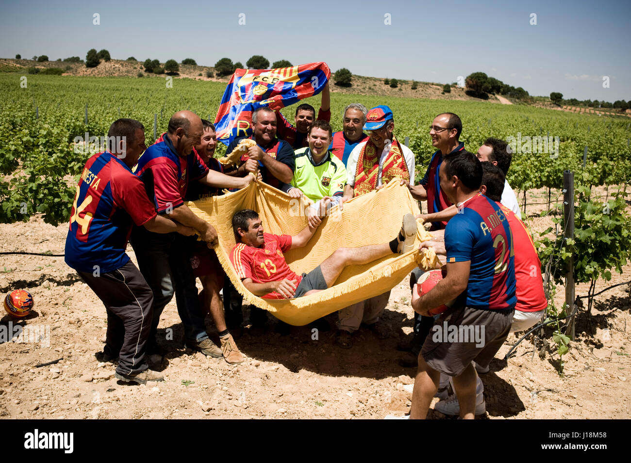 Workers of Iniesta Winery which belongs to Football Club Barcelona ...