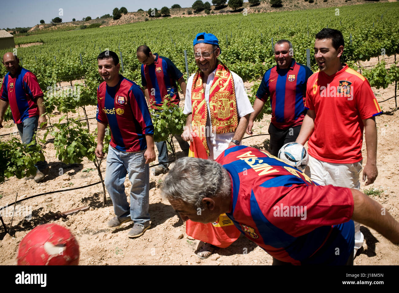 Workers of Iniesta Winery which belongs to Football Club Barcelona ...