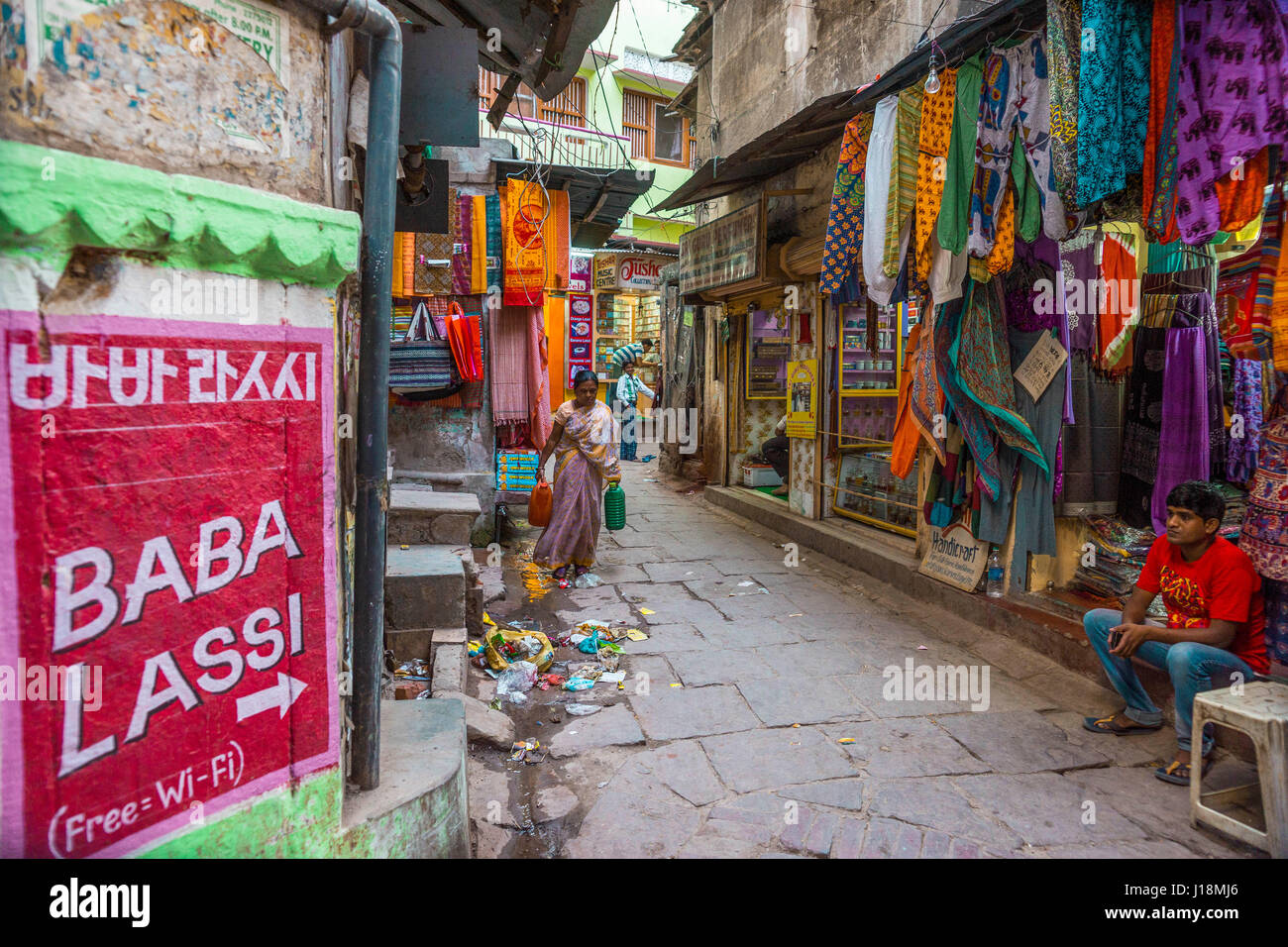 Shops in narrow lanes, varanasi, uttar pradesh, india, asia Stock Photo ...