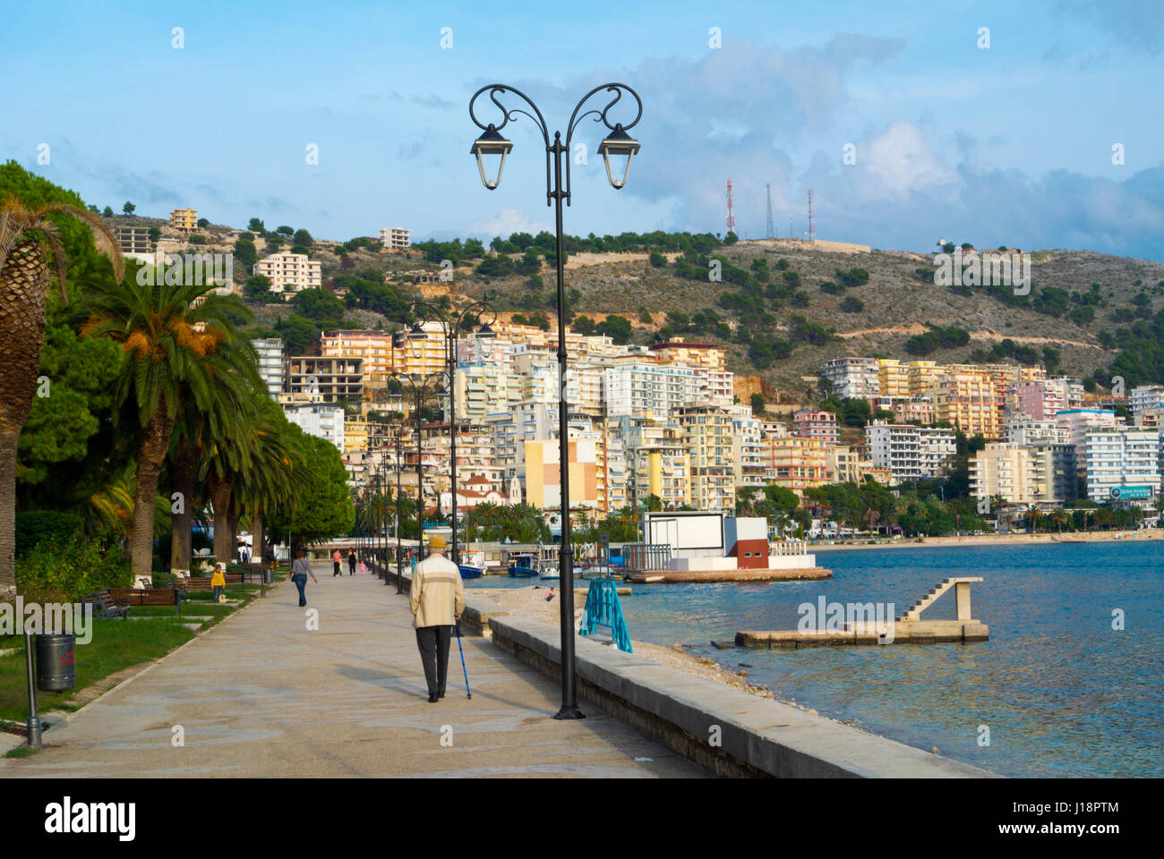 Sheshi Limanit, Esplanade, seaside promenade, central Saranda, Albania ...