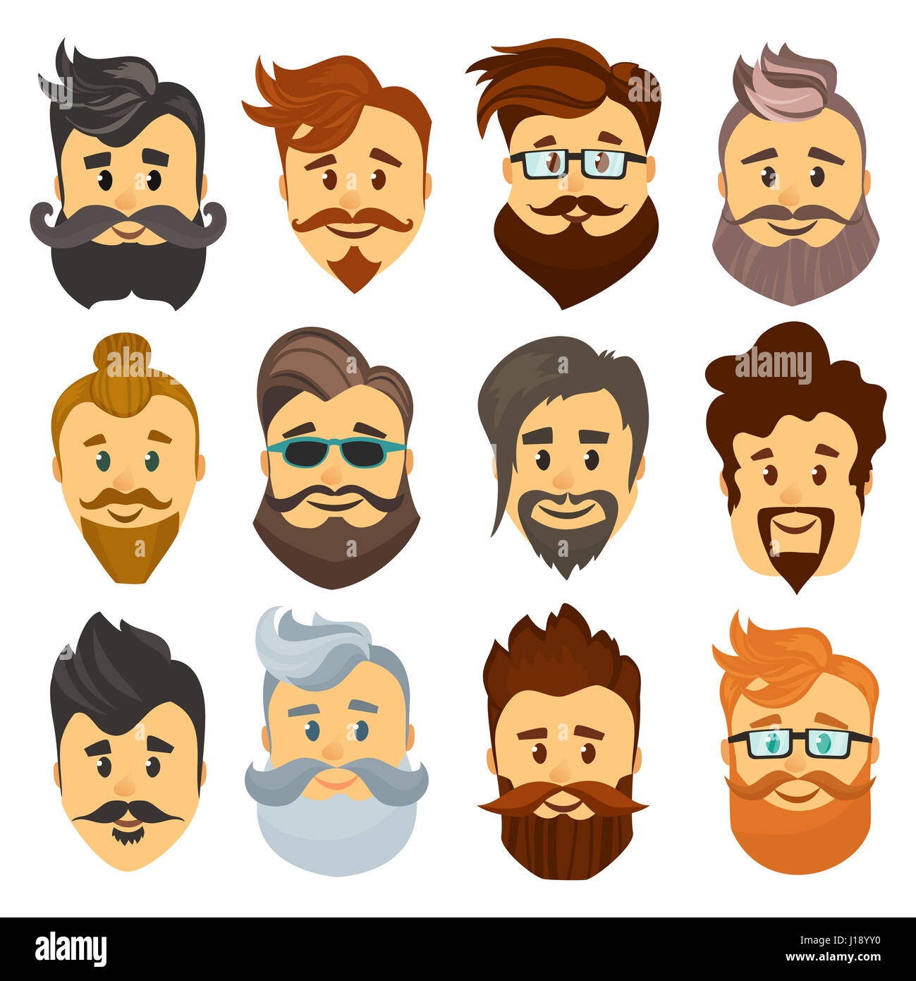 Hipster barbershop cartoon european people with beards moustaches and ...
