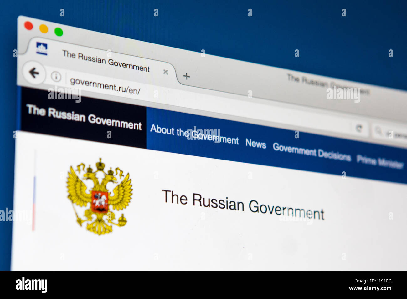 LONDON, UK - APRIL 13TH 2017: The homepage of the official Russian ...