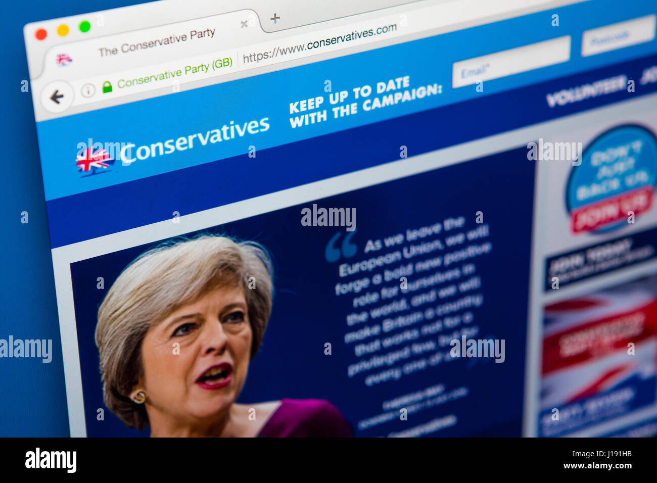 LONDON, UK - APRIL 13TH 2017: The official homepage of the Conservative ...