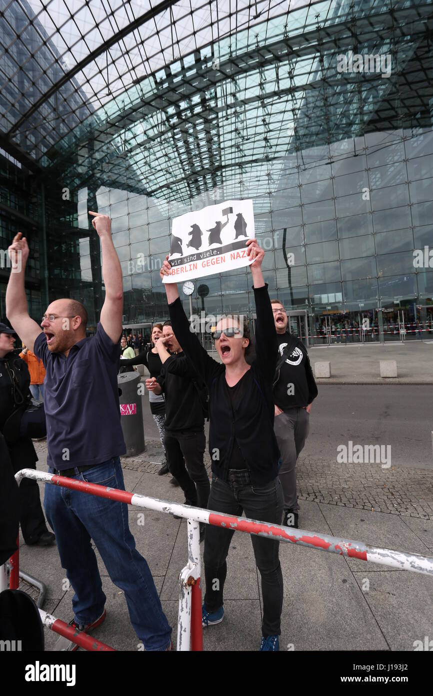 Berlin, Germany, May 9th, 2015: Antifa protest against Pegida rally ...
