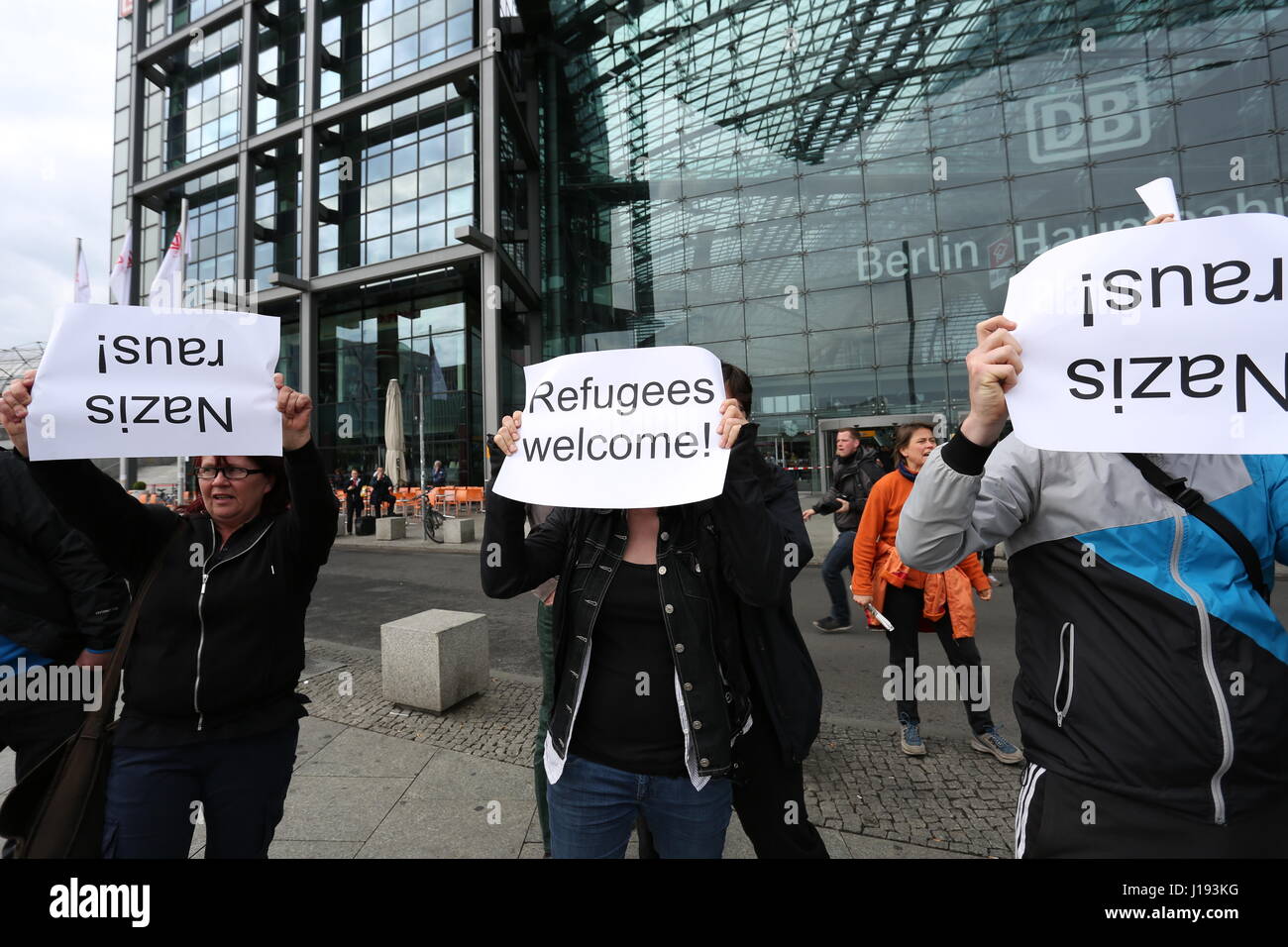 Berlin, Germany, May 9th, 2015: Antifa protest against Pegida rally ...