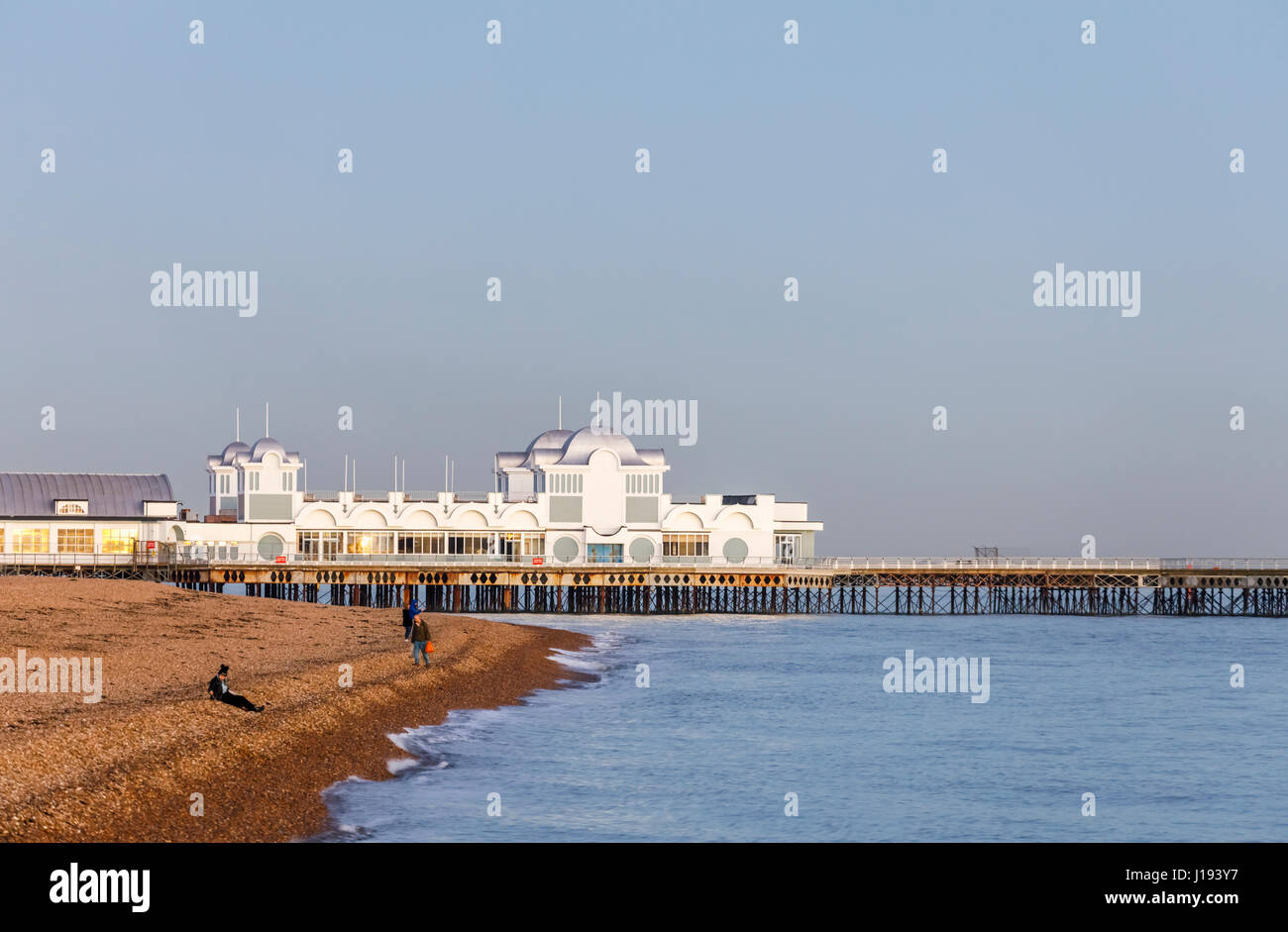 South Parade Pier, stony beach landscape at Southsea, Portsmouth, Hants ...