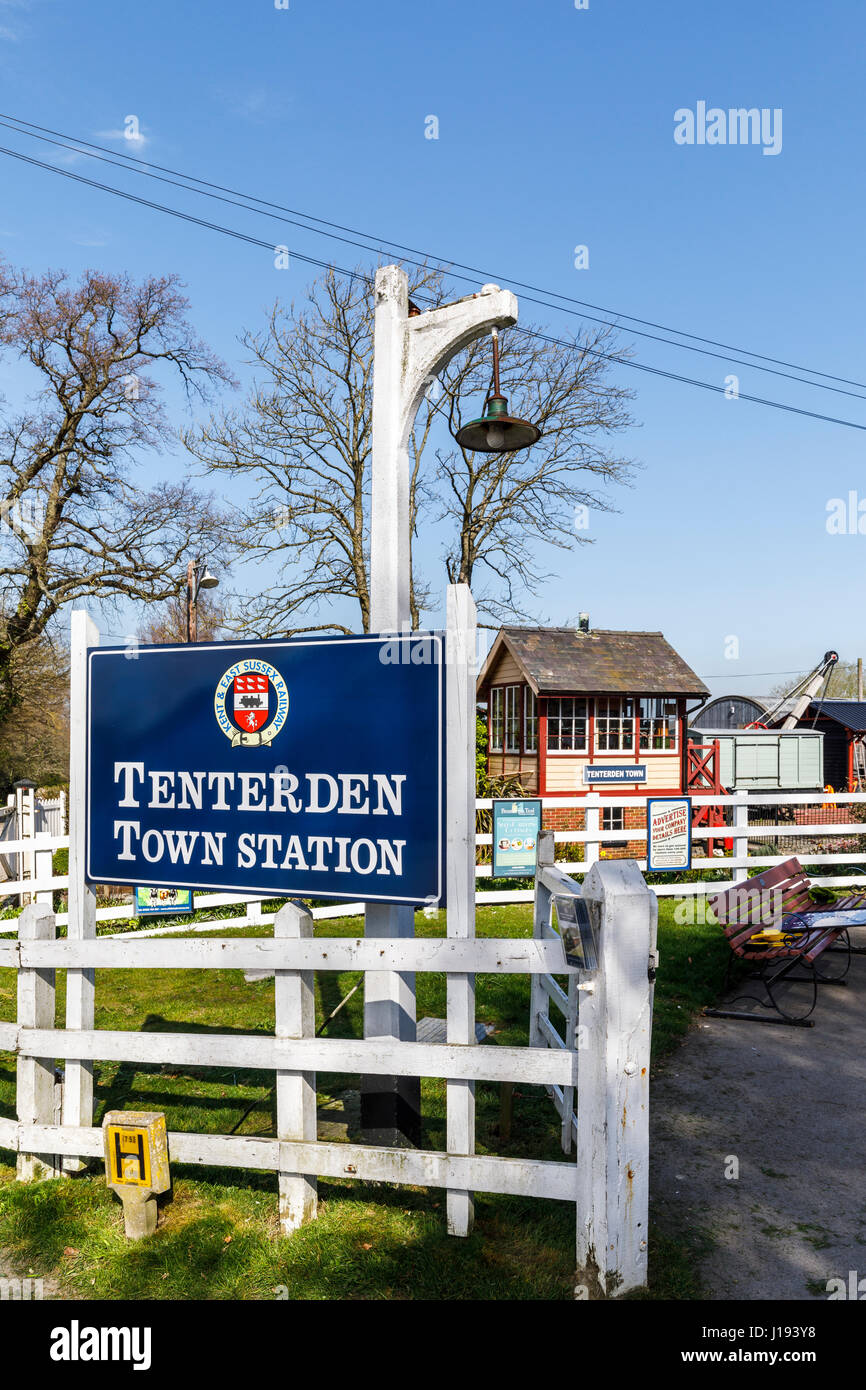 Name sign at Tenterden Town Station, Kent and East Sussex Railway, a ...
