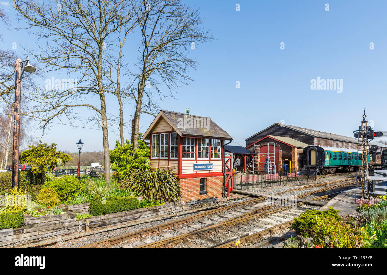 Traditional old-fashioned vintage signal box, Tenterden Town Station ...