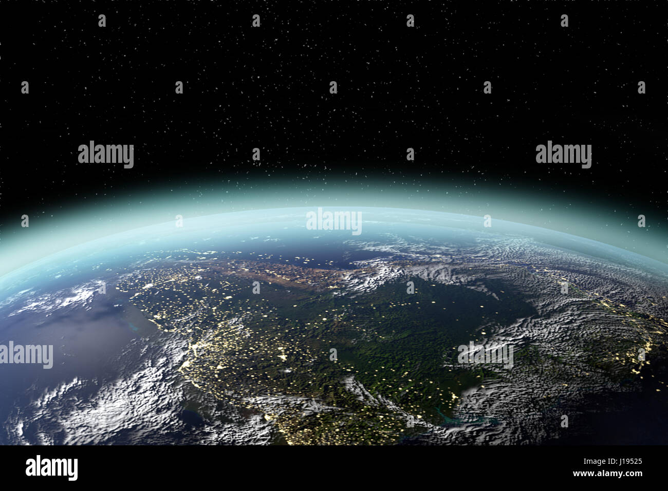 View of planet earth from space in 3D rendering. Elements of this image furnished by NASA Stock ...