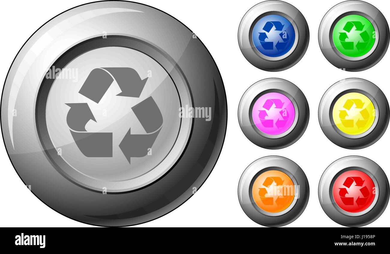 Sphere button recycle symbol set on a white background. Vector ...