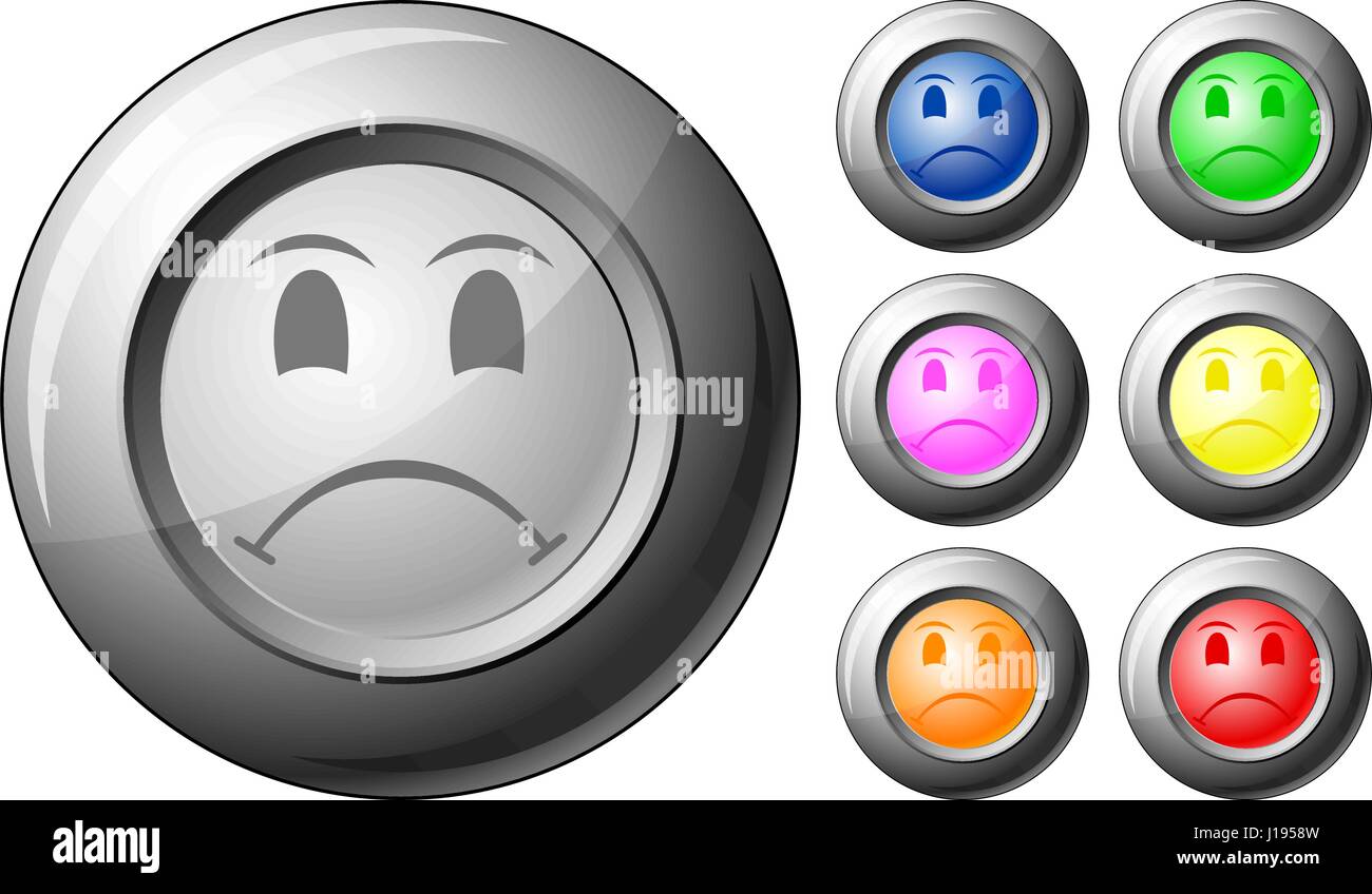 Sphere button sad face set on a white background. Vector illustration ...
