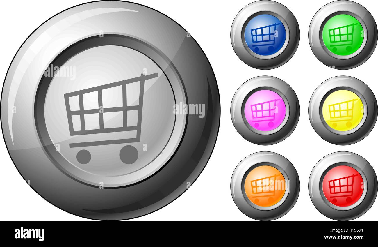 Sphere button shopping cart set on a white background. Vector ...