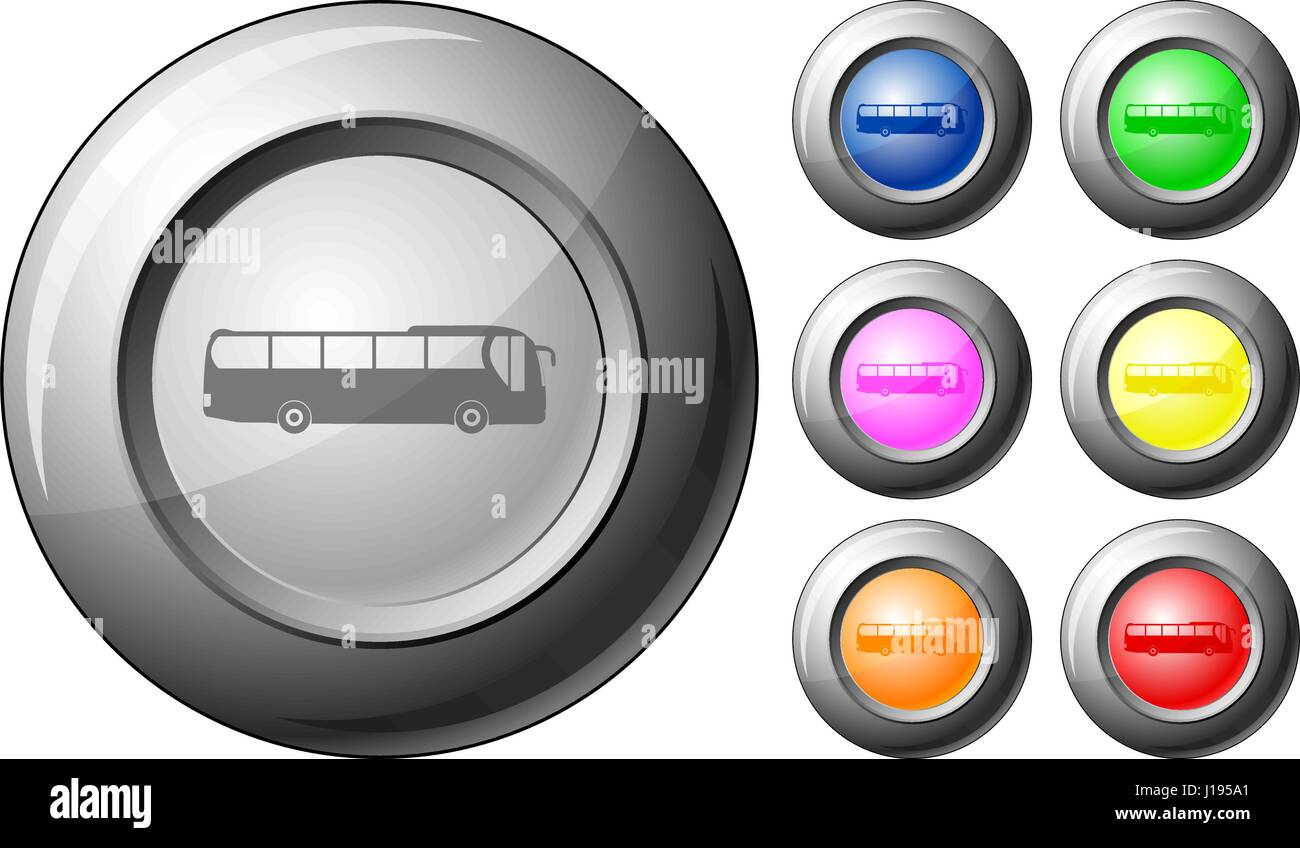 Sphere button bus set on a white background. Vector illustration Stock ...