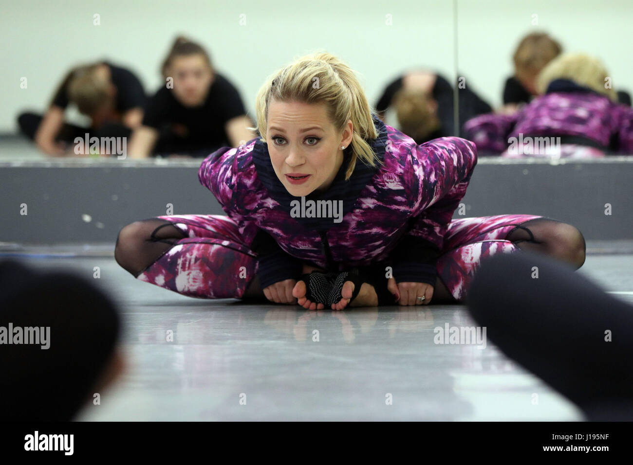 Kimberly Wyatt teaches young dancers from Stagecoach a routine during a ...