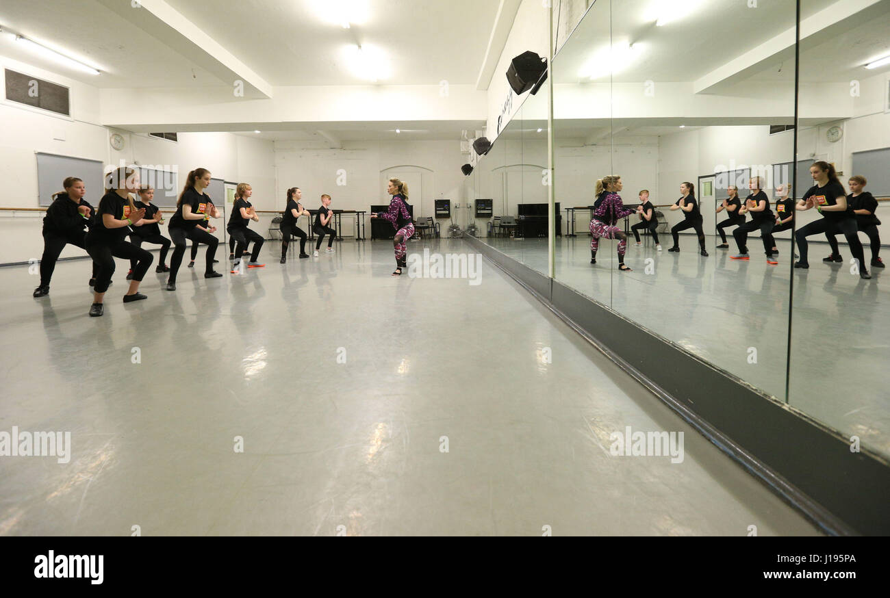 Kimberly Wyatt teaches young dancers from Stagecoach a routine during a ...