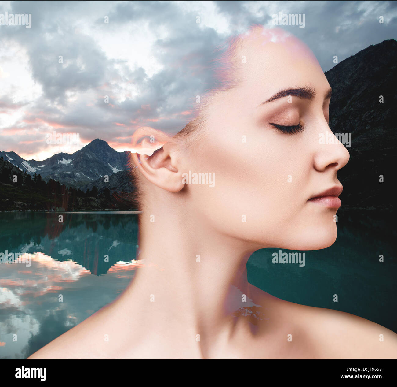 Young woman and nature landscape Stock Photo - Alamy