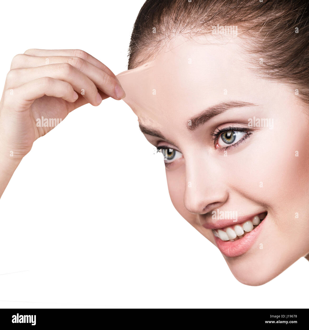 Woman remove her old dry skin from face Stock Photo - Alamy