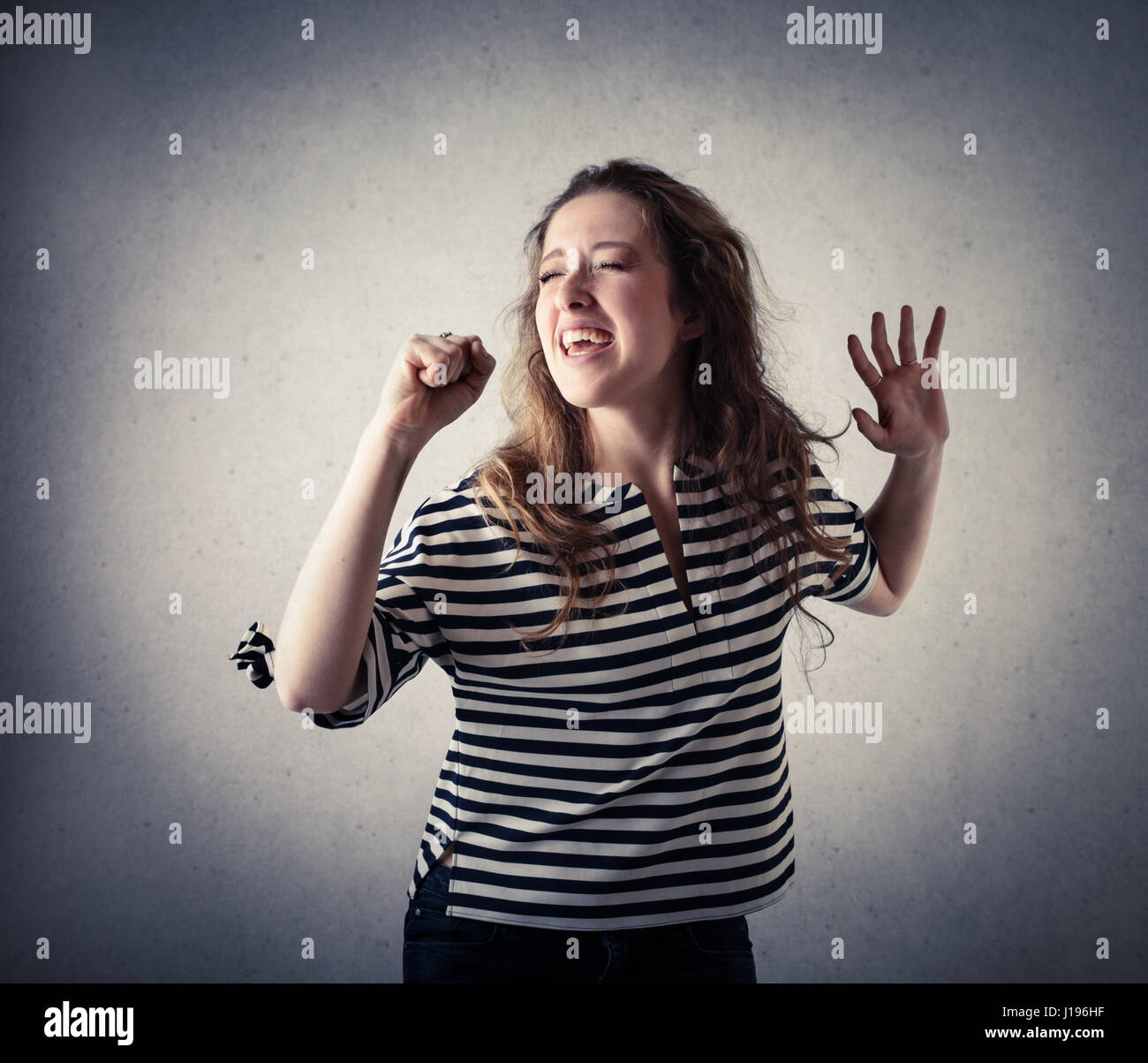 Blond woman shouting in fear Stock Photo - Alamy