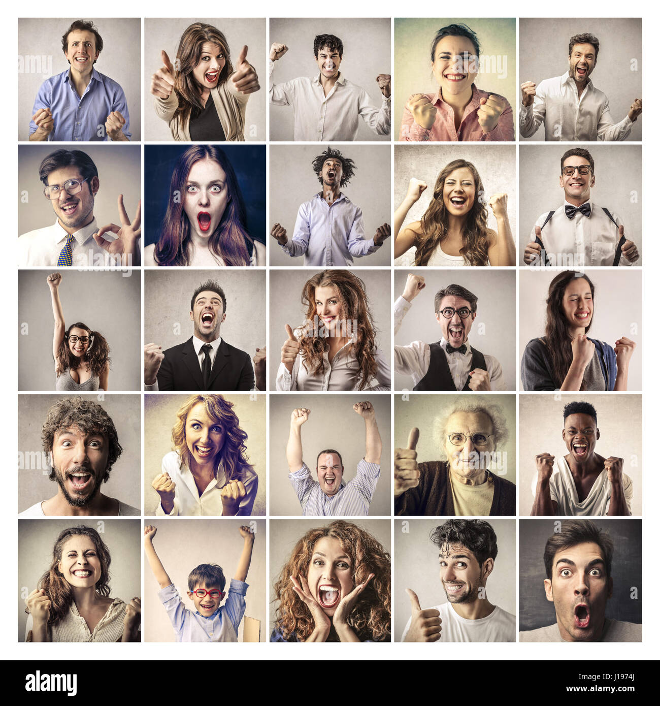 Collage of 25 people being surprised Stock Photo - Alamy
