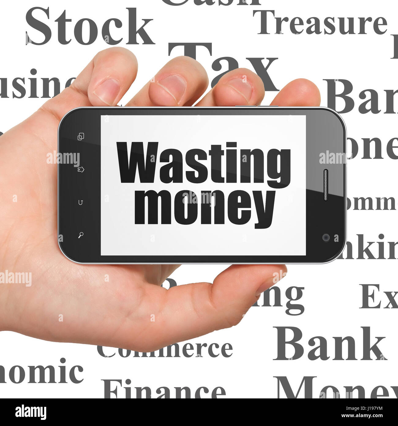 Currency concept: Hand Holding Smartphone with Wasting Money on display ...