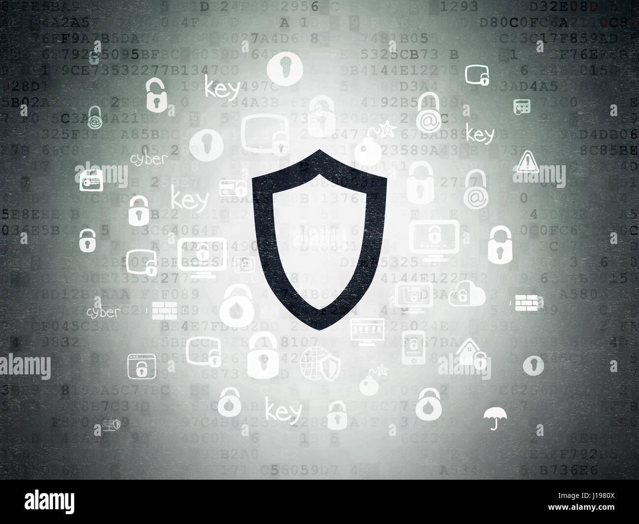 Protection concept: Contoured Shield on Digital Data Paper background ...
