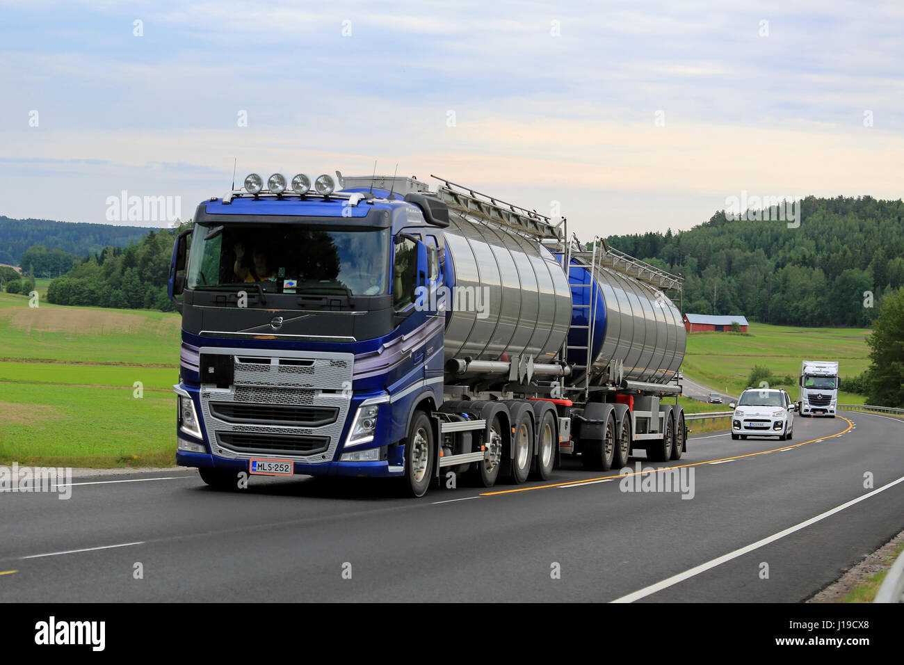 SALO, FINLAND - JUNE 26, 2016: New, blue Volvo FH tank truck moves ...