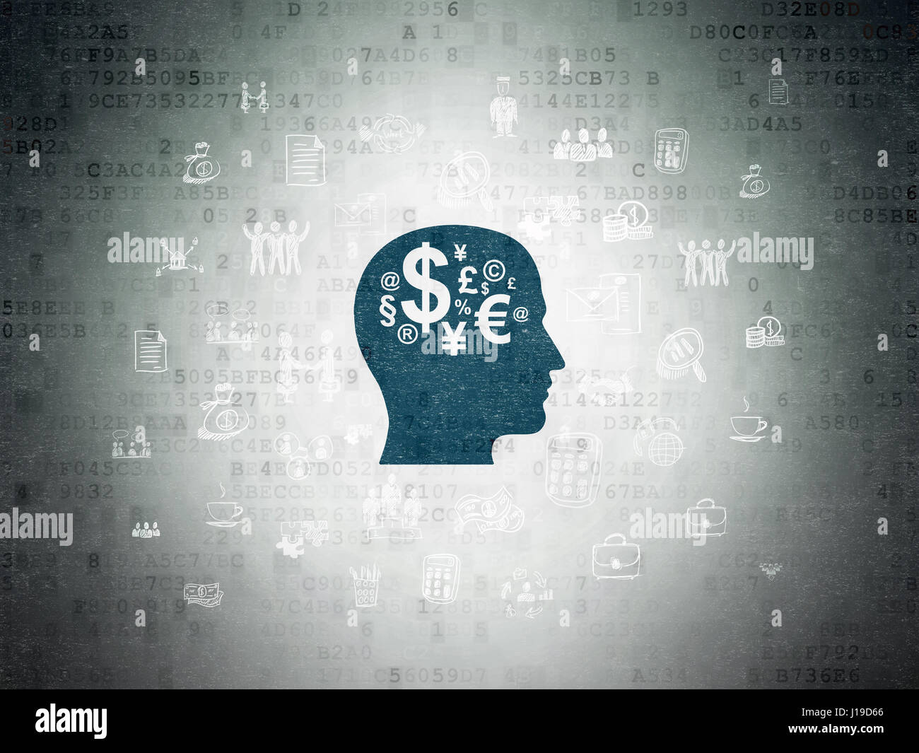 Finance concept: Head With Finance Symbol on Digital Data Paper ...