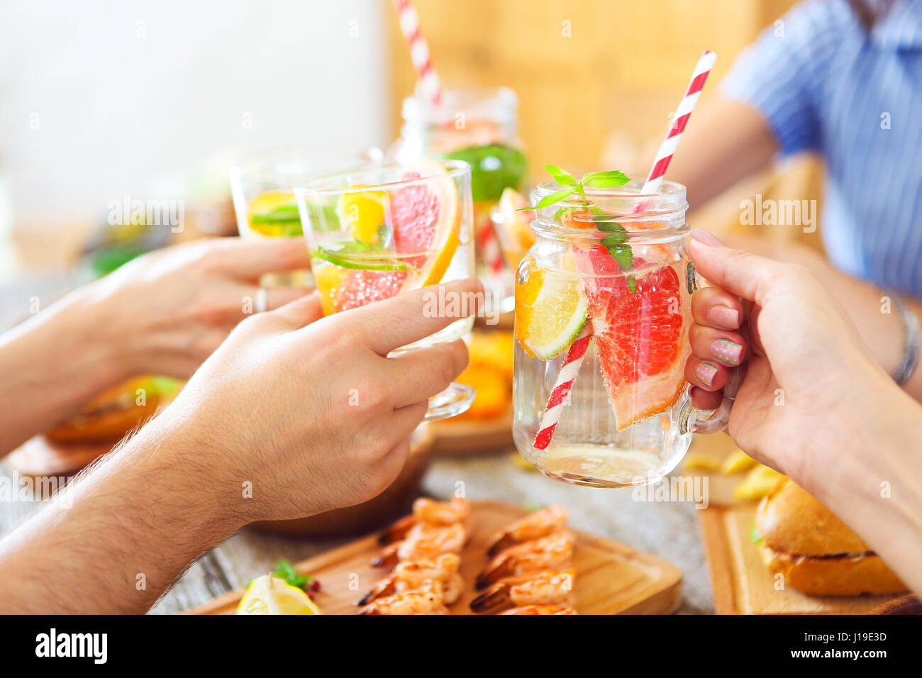 Family dinner with lemonade. Close up Stock Photo - Alamy