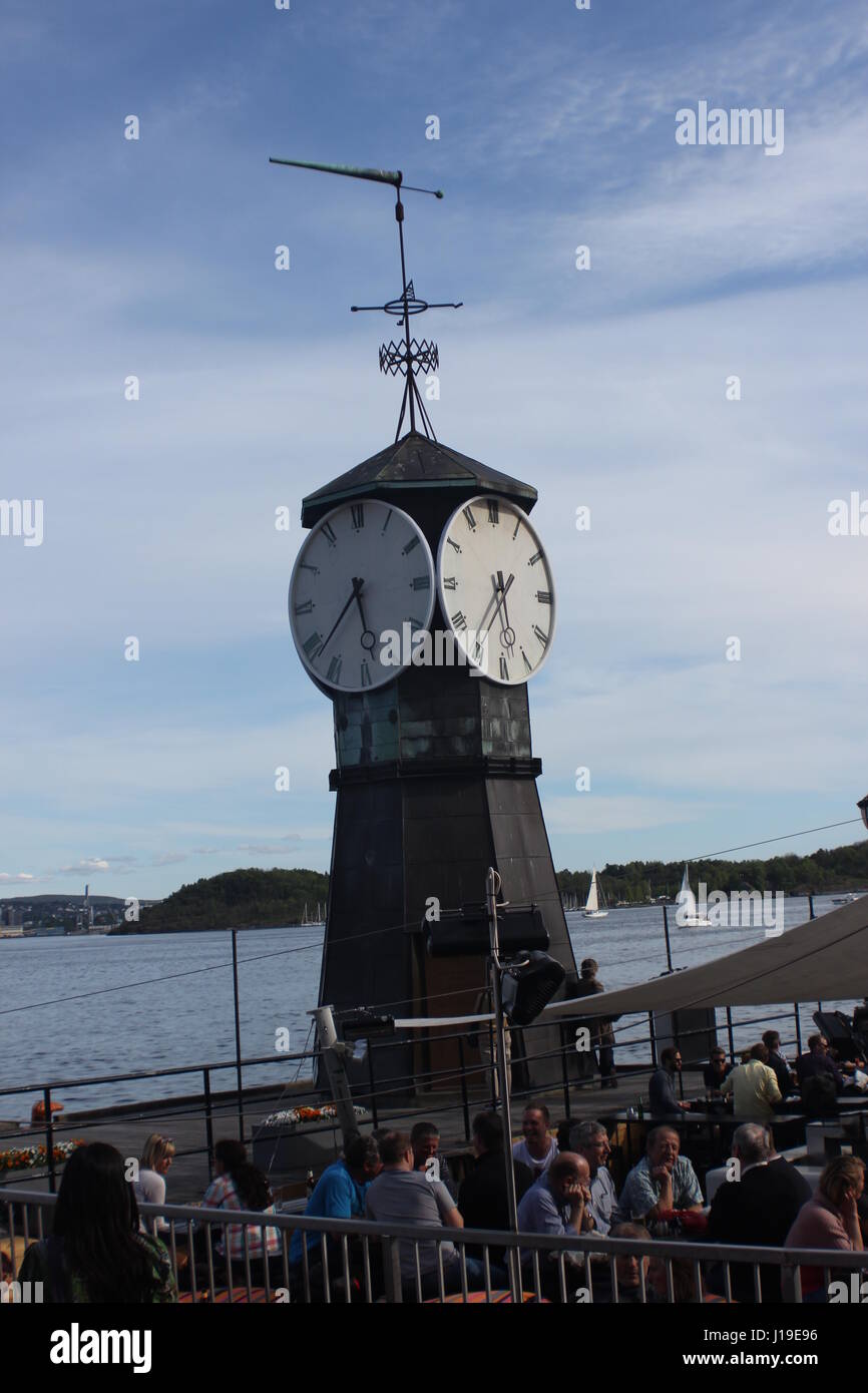 Clock tower near waterfront of Oslo Stock Photo - Alamy