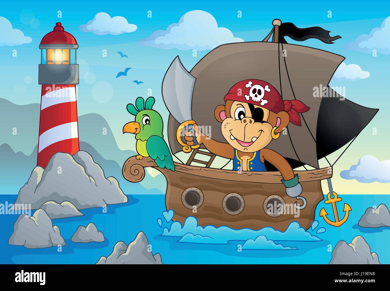 Boat with pirate monkey theme 2 - eps10 vector illustration Stock ...