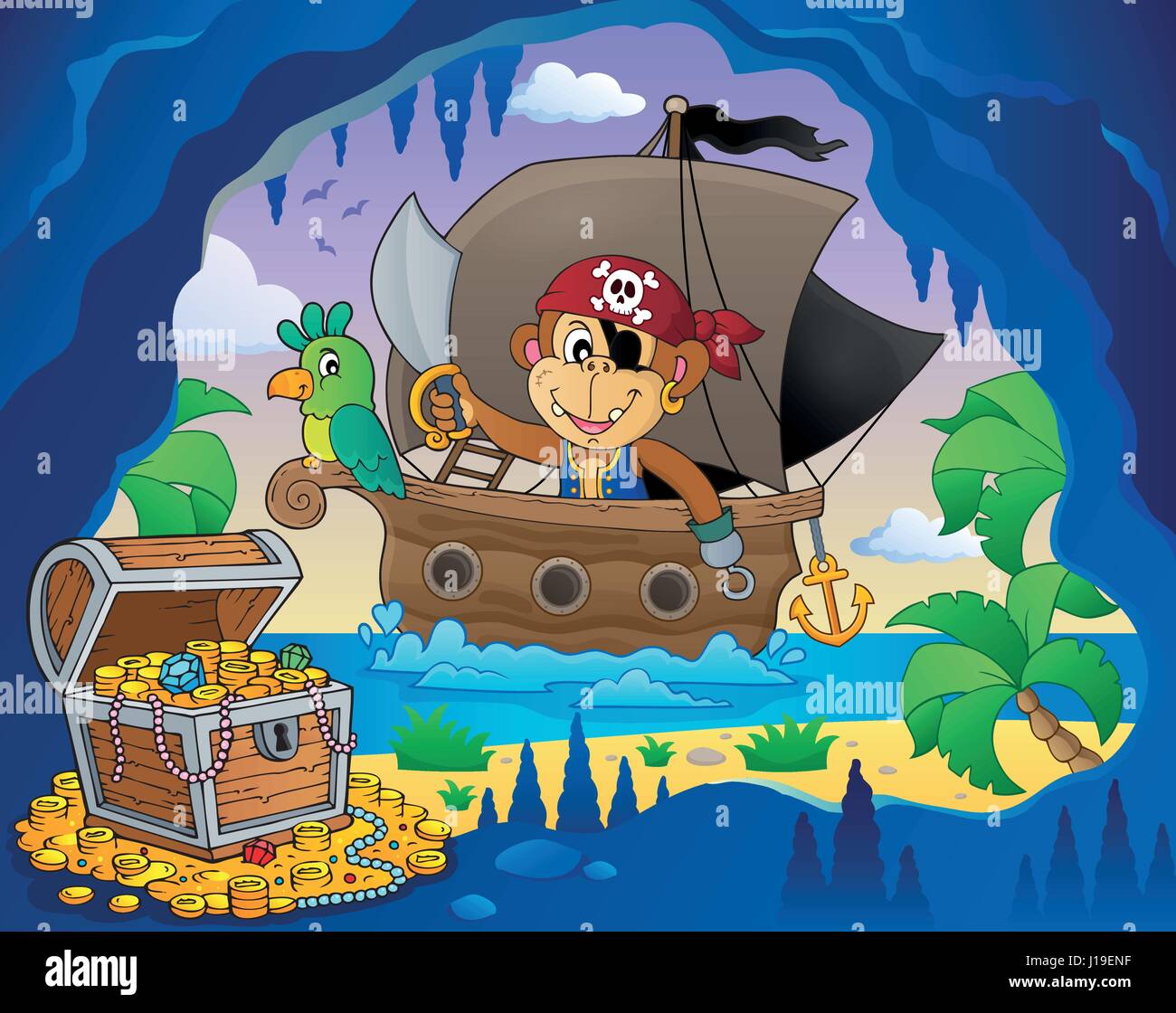 Boat with pirate monkey theme 4 - eps10 vector illustration Stock ...