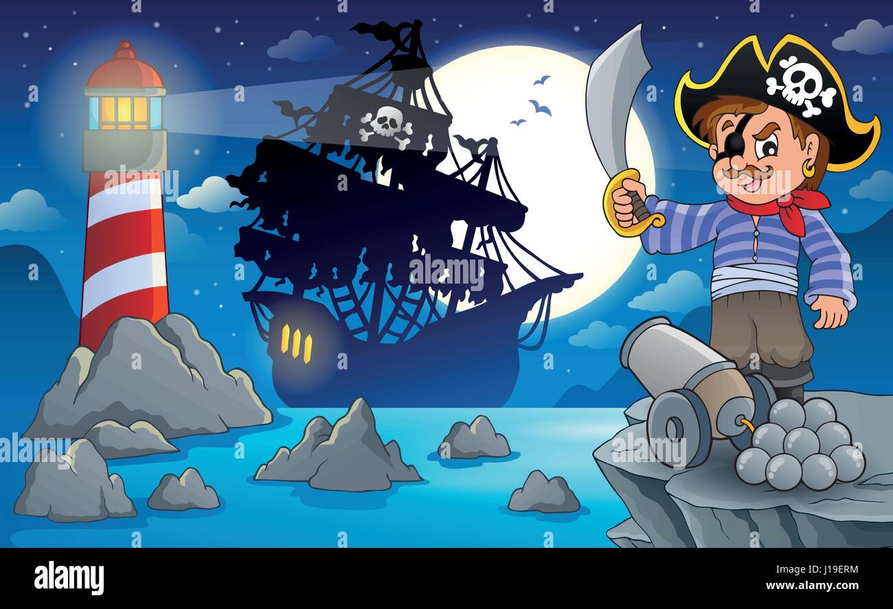 Night pirate scenery 6 - eps10 vector illustration Stock Vector Image ...