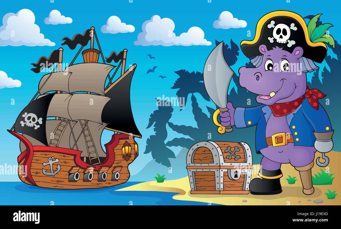 Pirate hippo theme 2 - eps10 vector illustration Stock Vector Image ...